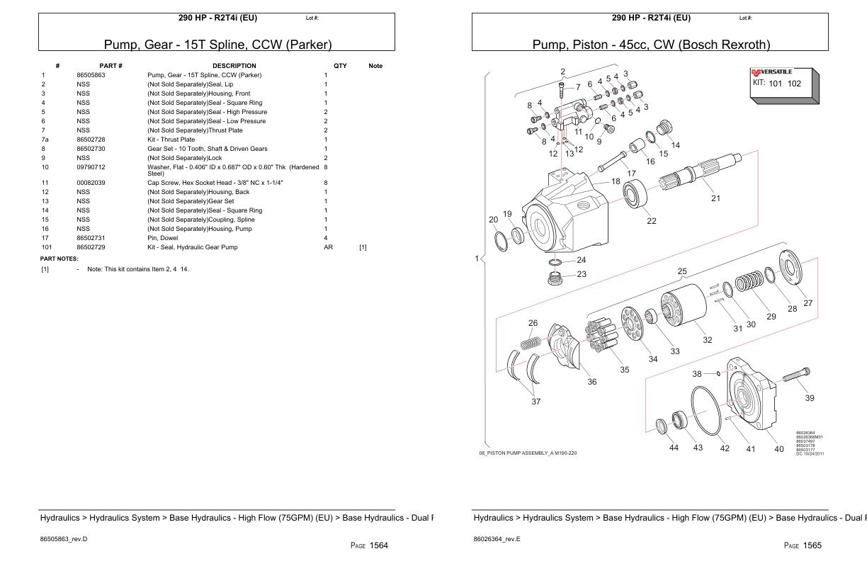 Versatile Tractor 290 HP R2T4i (EU) Parts Catalog | Auto Repair Manual ...