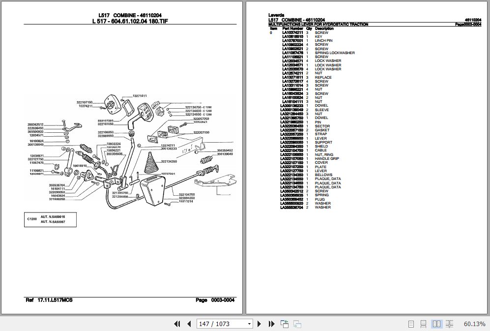 Laverda Combine L517 Parts Catalog 46110204 | Auto Repair Manual Forum ...