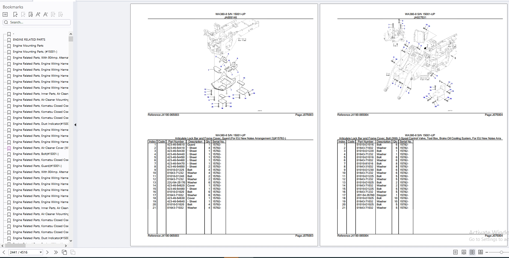 Komatsu Wheel Loaders WA380-8 SN 15001-UP Parts Catalog | Auto Repair ...