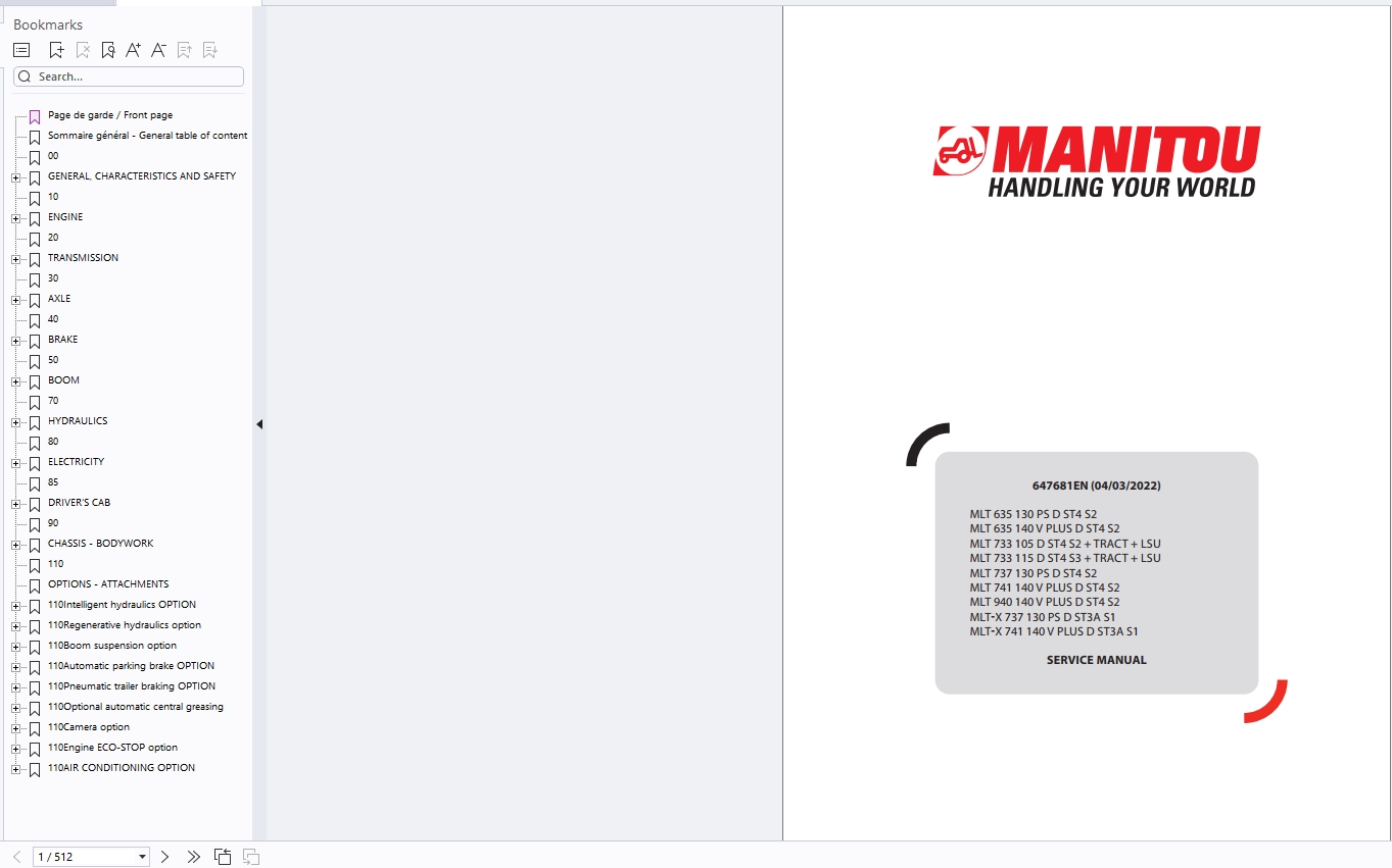 Manual PDF - Manitou Telescopic Handlers MHT MHT-X Series Service ...